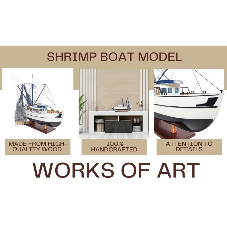 Shrimp Boat Model | Highly Detailed Lightweight Wooden Boat W/ Fishing ...