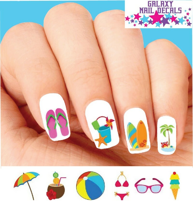 Waterslide Nail Decals - Set of 20 Summer Beach Bikini Sunglasses, Ball ...