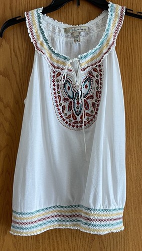 American Rag Cie Top Medium Boho Sleeveless Shirt Blouse EUC White | eBay