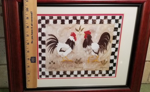 18" FRAMED ART/PRINT~ROOSTERS CHECKERBOARD FARM HOUSE KITCHEN DECOR ...