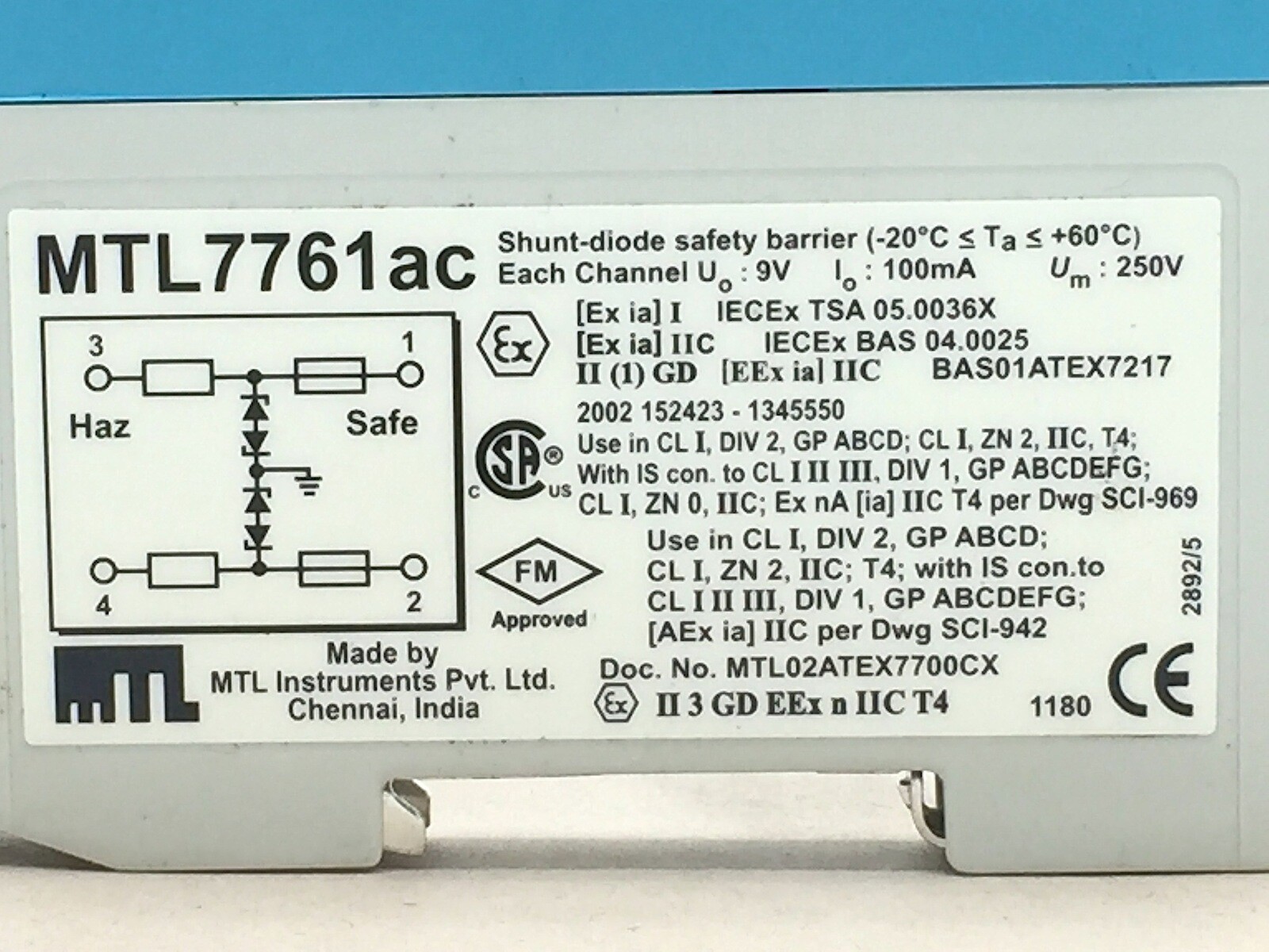 MTL Eaton MTL7761ac Shunt-Diode Safety Barrier 9V 100mA MTL7700 Series ...