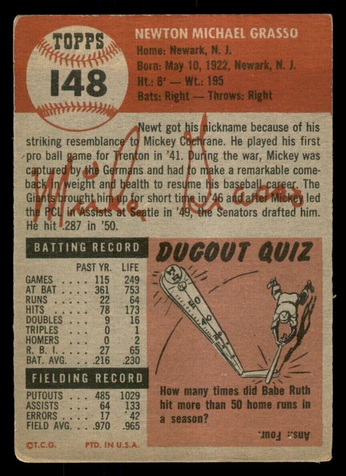 1953 Topps Baseball #148 Mickey Grasso VG | eBay