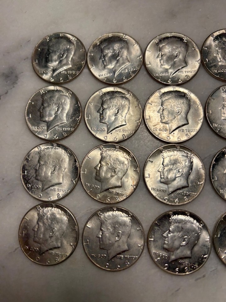 20 Kennedy 1968 D Half Dollars 40% Silver Very Good Condition # 25 | eBay