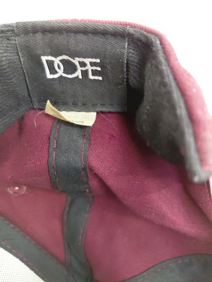 DOPE brand maroon/burgundy snapback hat with a gold-tone metal logo ...
