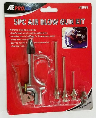 5pc Air Blow Gun Compressor Needle Kit Nozzle Tool Chrome Plated Rubber ...