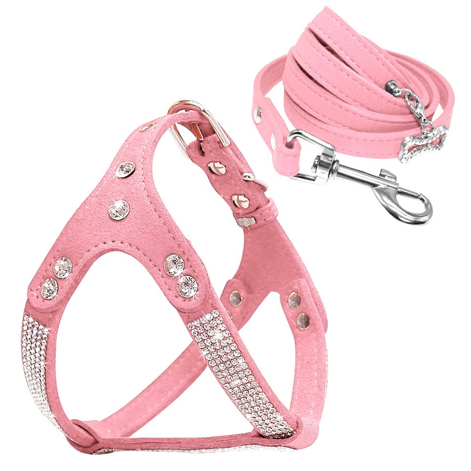 Pink Rhinestone Girl Dog Harness and Leash Set for Small Medium Breeds ...