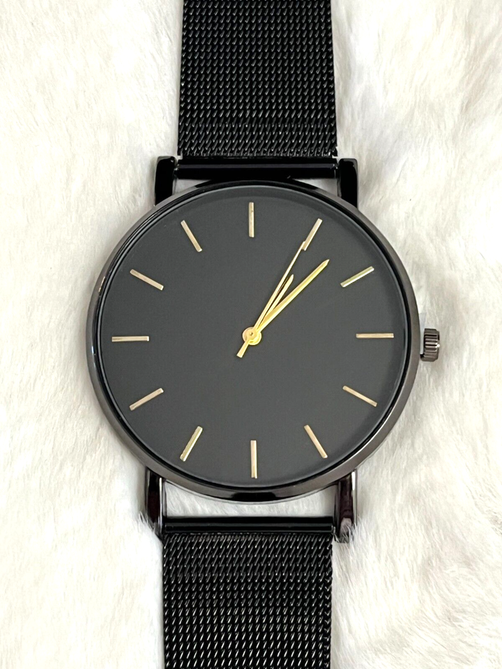 Sharp Men's Wrist Watch Round Dial Black/Gold Quartz Free Shipping ...