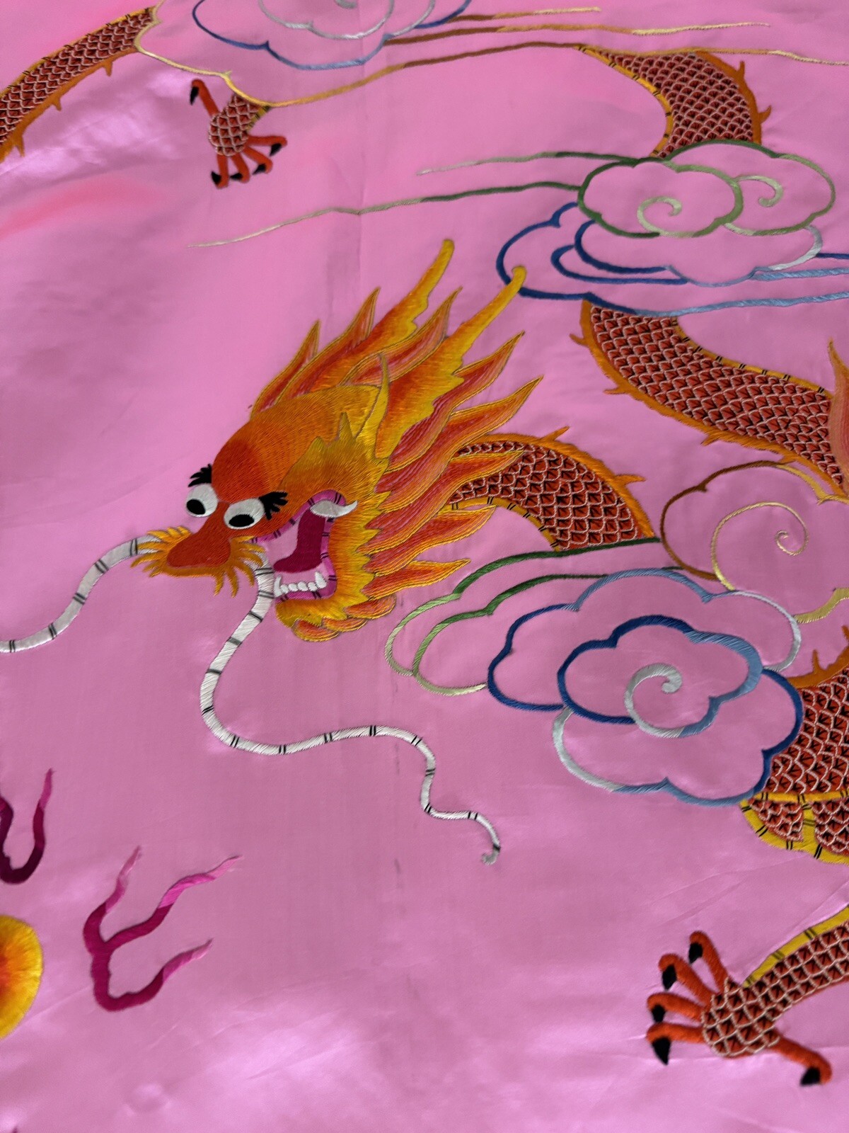 Antique Chinese Satin Silk Hand Embroidery Dragon+Phoenix Wall Hanging ...