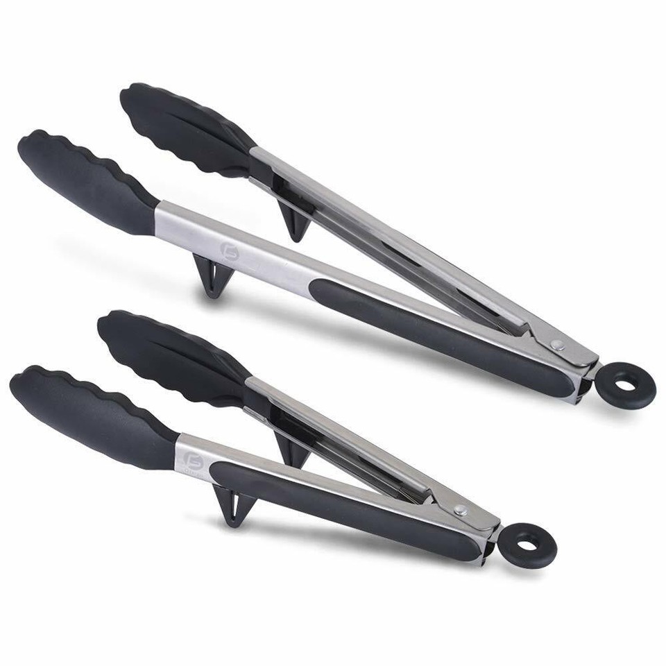 Kitchen Tong with Built-in Stand Food Tongs Set of 2 Stainless Steel ...