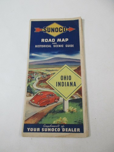 Vintage 1947 Sunoco Ohio Indiana State Highway Gas Station Travel Road ...