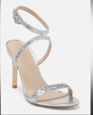 New Stuart Weitzman Silver Glitter Crystal Buckle High Heel Sandals | eBay