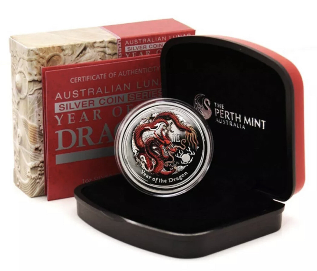 2012 Australia Year Of The Dragon Proof Colorized 1 Oz Silver Coin ...