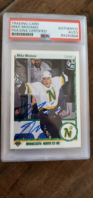 1990-91 UPPER DECK SIGNED ROOKIE CARD MIKE MODANO NORTH STARS WINGS PSA ...