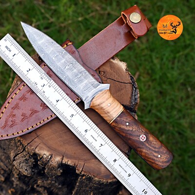 CUSTOM HANDMADE FORGED DAMASCUS STEEL BOOT KNIFE HUNTING KNIFE SURVIVAL ...