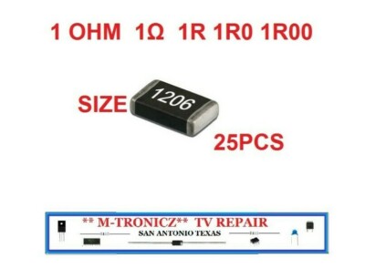 25 PCS VISHAY 1 OHM 1Ω 1R 1R0 1R00 SMD RESISTORS SIZE 1206 ( 3.2mm) 5% ...