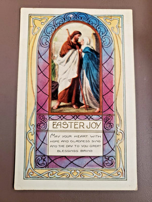 Vtg Easter Postcard Embossed Religious Poem Stained Glass Window Jesus ...