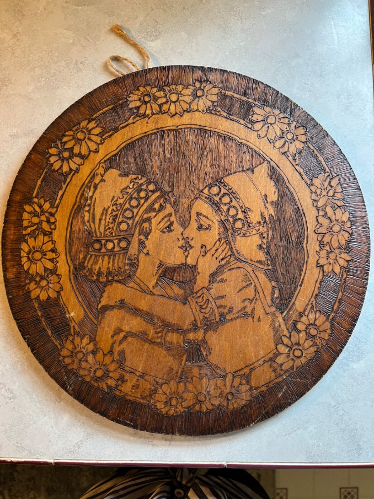 Antique Flemish Art NY Burnt Wood Pyrography 13” Plaque Dutch Girls ...