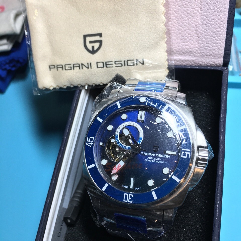 PAGANI DESIGN 43MM BLUE PORTHOLE SEIKO NH39 OPEN HEART AUTOMATIC PD1736 ...