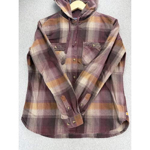 Carhartt Hooded Flannel Shacket Womens M Plaid Long Sleeve Button Front ...