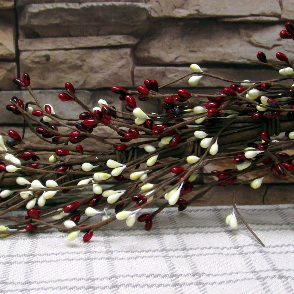 NEW PRIMITIVE PIP BERRY GARLAND RED AND CREAM 48" Rustic Farmhouse Mix ...