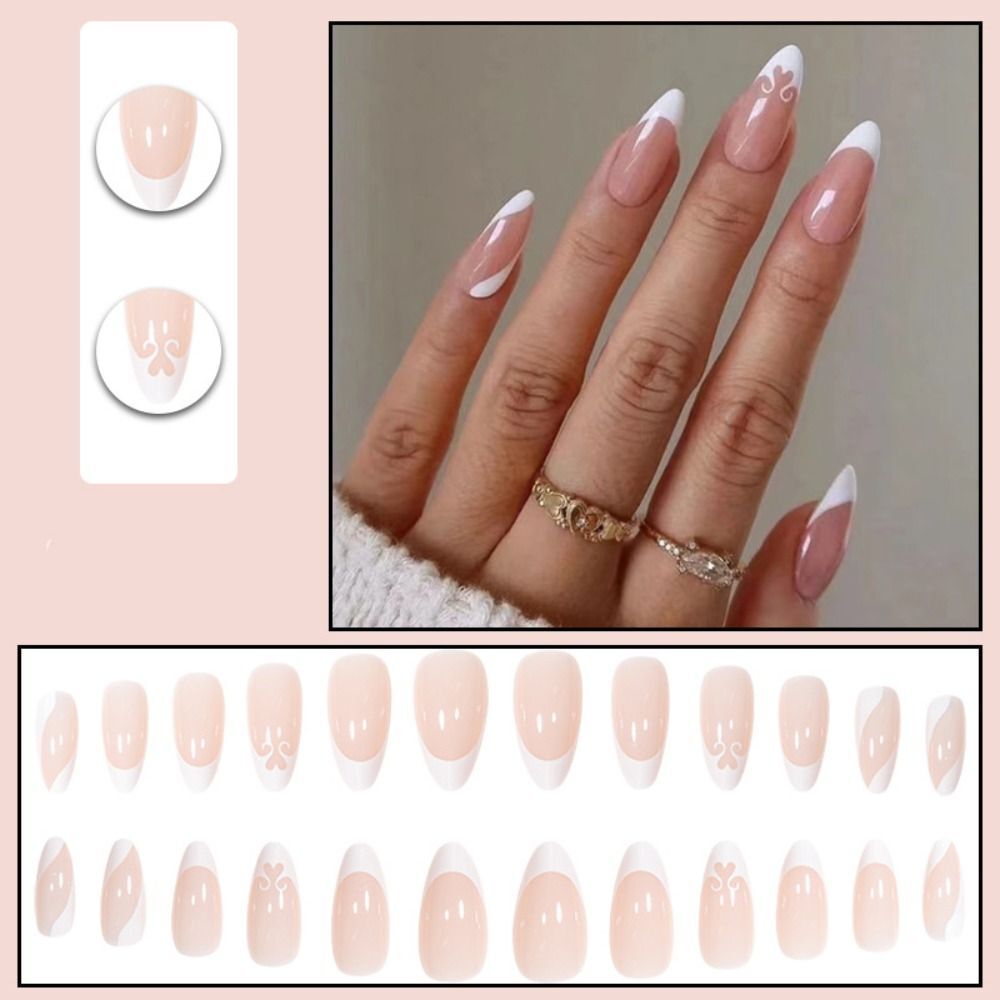 Nail Tips DIY Press on Nails Manicure French Long Almond Simple False ...