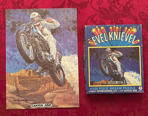 vtg 1974 EVEL KNIEVEL • CANYON JUMP COMPLETE 150 piece JIGSAW PUZZLE HG ...