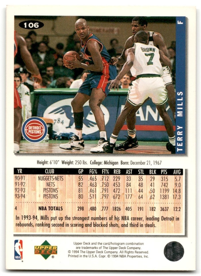 1995-96 Upper Deck Collector's Choice Basketball Card Terry Mills #138 ...