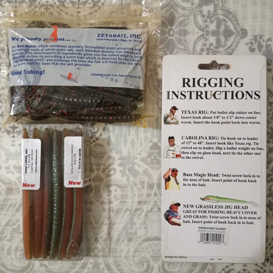 (1) Bass Magic Worms (1) Edge Speed Fall Stick Worms (1) Zetabait ...