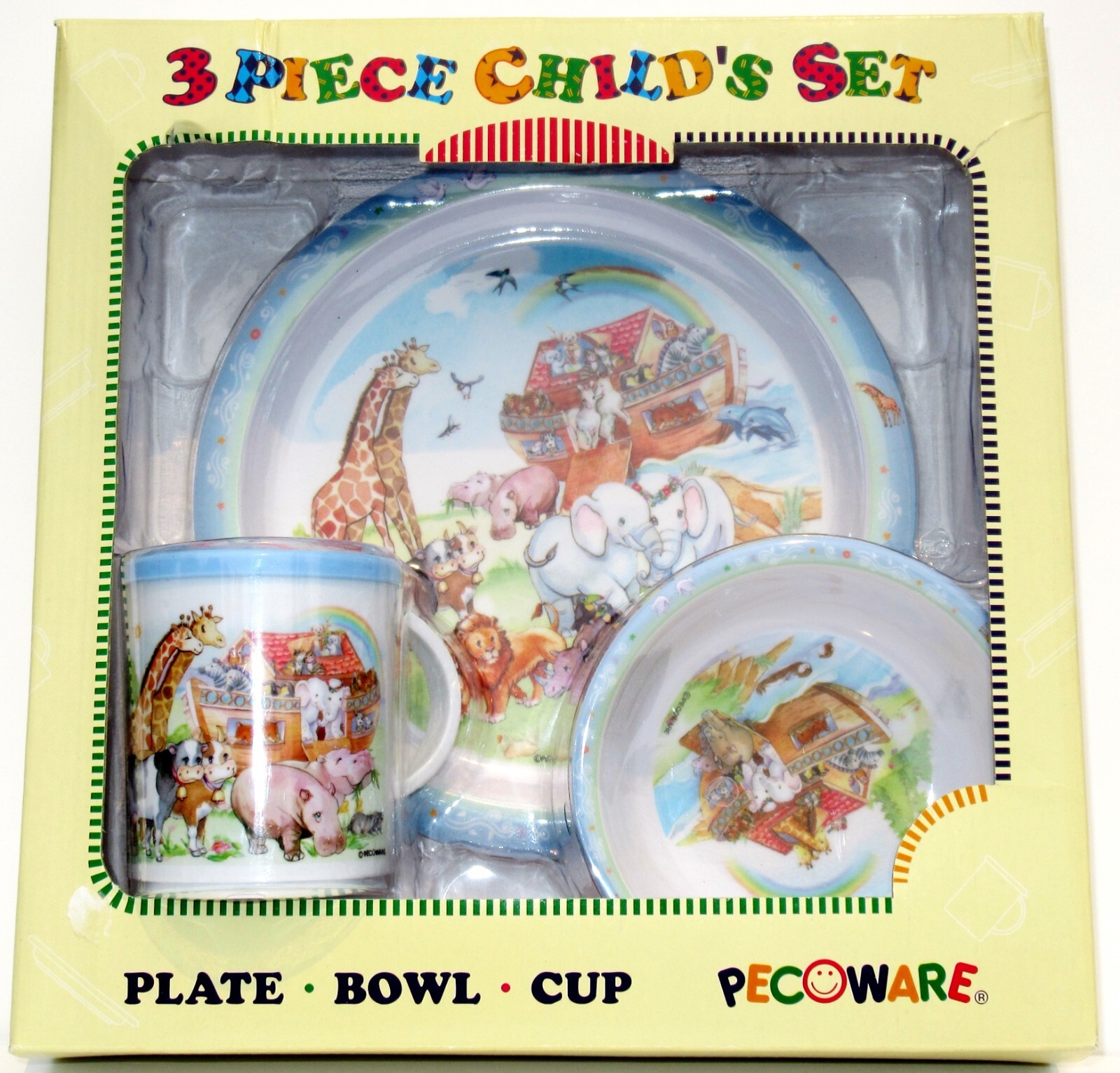 Noah's Ark 3 Piece Child's Dinnerware Melamine Set Plate Bowl Cup Peco ...