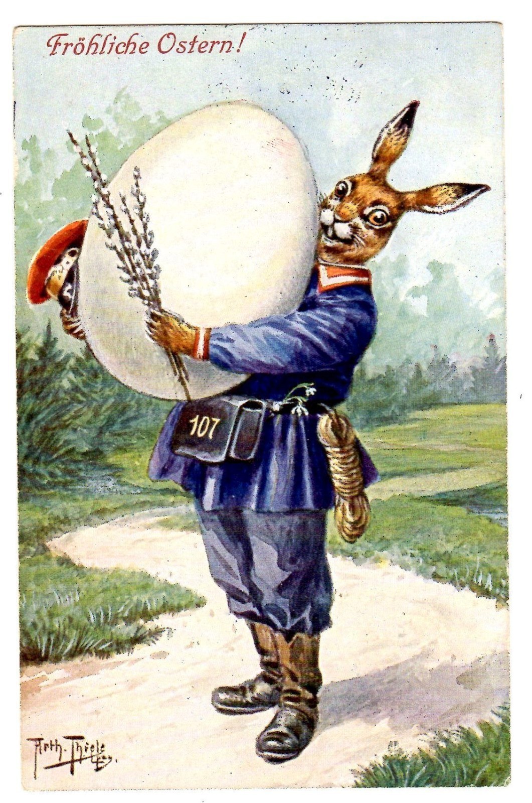 POSTCARD THIELE RABBIT POSTMAN NUMBER 107 WITH GIANT EGG T.S.N. 1240 | eBay