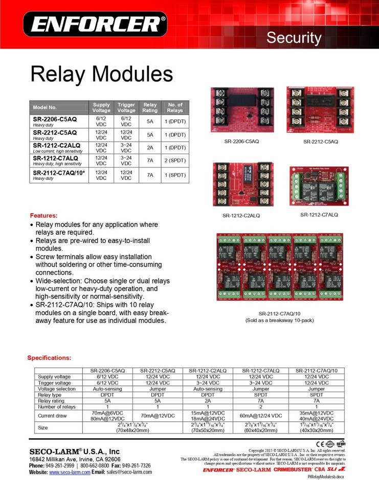 Seco-Larm SR-1212-C7ALQ Relay Module, 3~24VDC Low Trigger Voltage | eBay