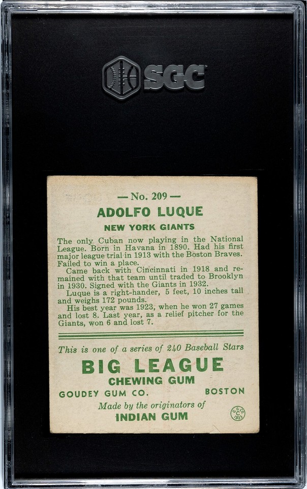 1933 Goudey #209 Adolfo 'Dolf' Luque SGC 4 | eBay
