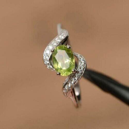 2Ct Lab Created Peridot Diamond Simulated Wedding Ring 14K White Gold ...