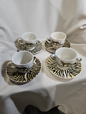 Safari Animal Print Cups with Saucers Set of 4 | eBay