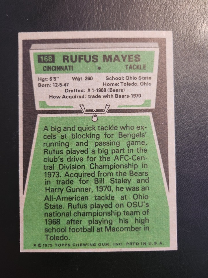 1975 Topps - #168 Rufus Mayes BENGALS | eBay