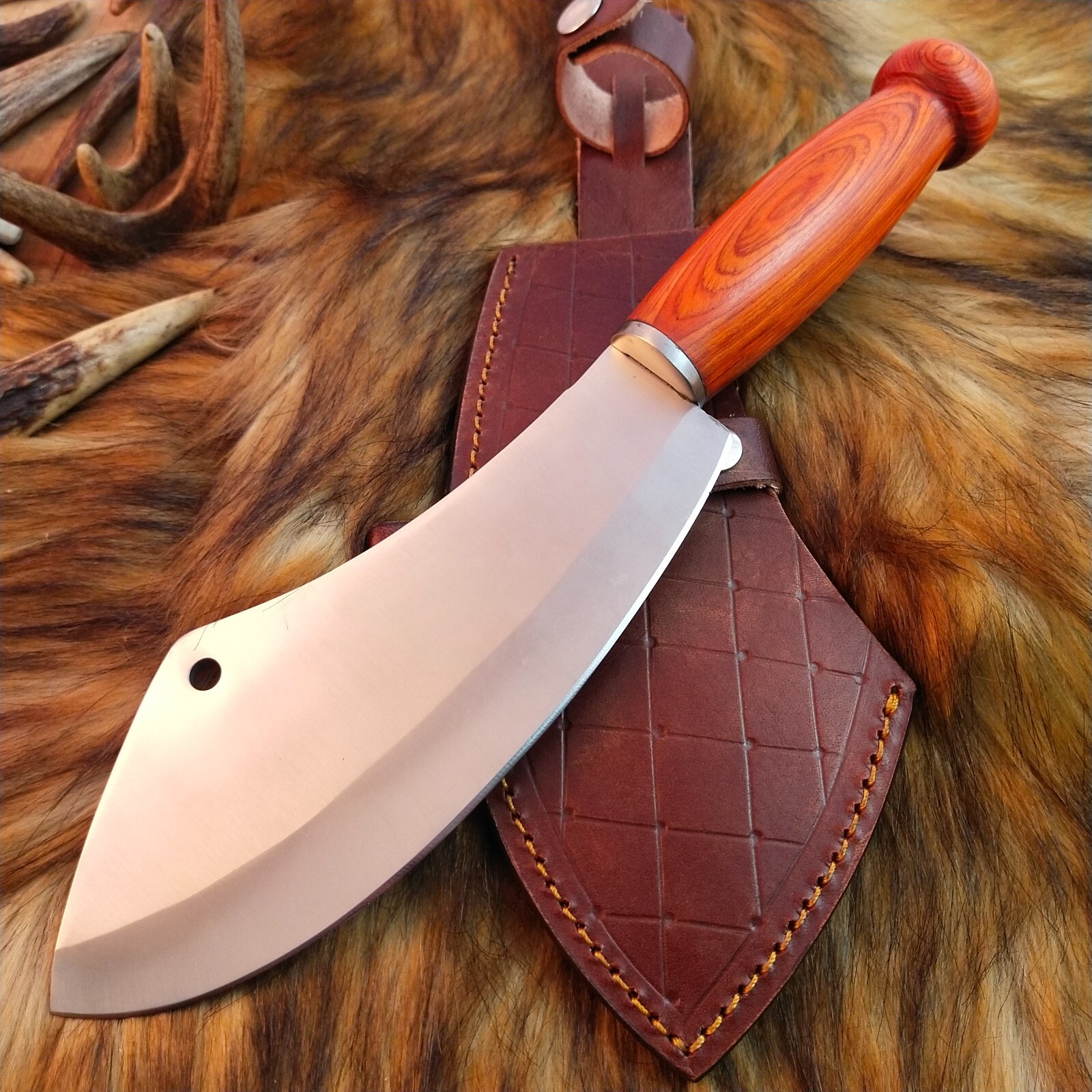 CUSTOM HANDMADE D2 TOOL STEEL HUNTING CLEAVER CHOPPER KNIFE W/SHEATH H ...