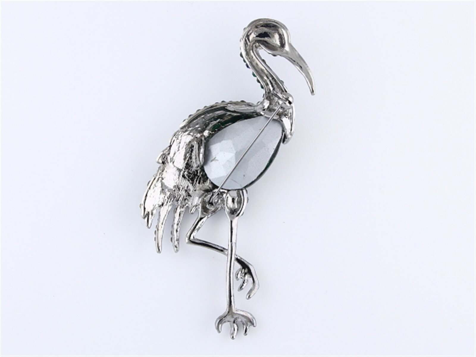 Large Gunmetal Emerald Green Rhinestone Crystal Stork Bird Brooch Pin ...