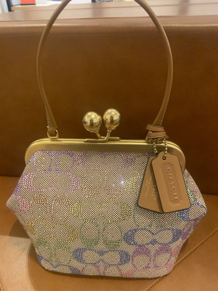 Coach Rainbow Kisslock Frame Crystal Signature Jacquard Bag 16 | eBay