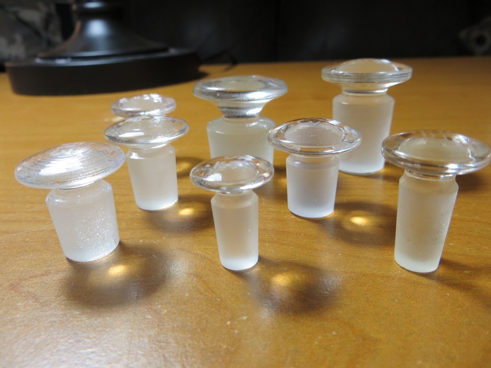PYREX (8) "ROUNDED FLAT TOP" STOPPERS #9, #10, #13, #19, #22 GROUND ...