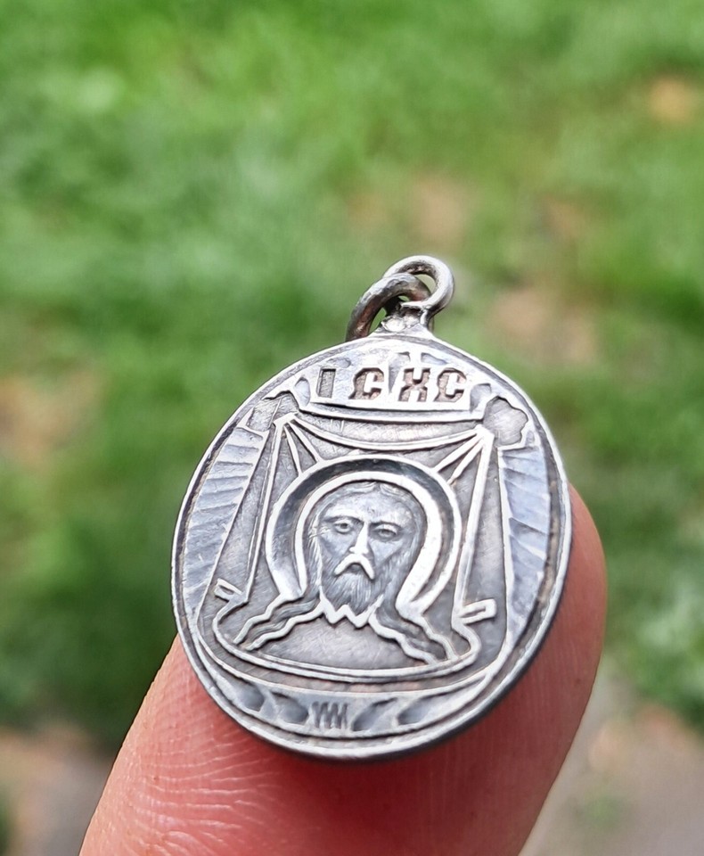 19th ANTIQUE PENDANT SILVER Russian Orthodox Patron | eBay