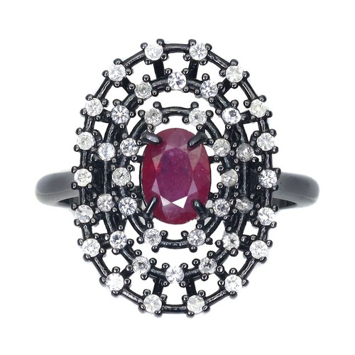 Heated Oval Ruby 7x5mm Topaz Black Rhodium Plate 925 Sterling Silver ...