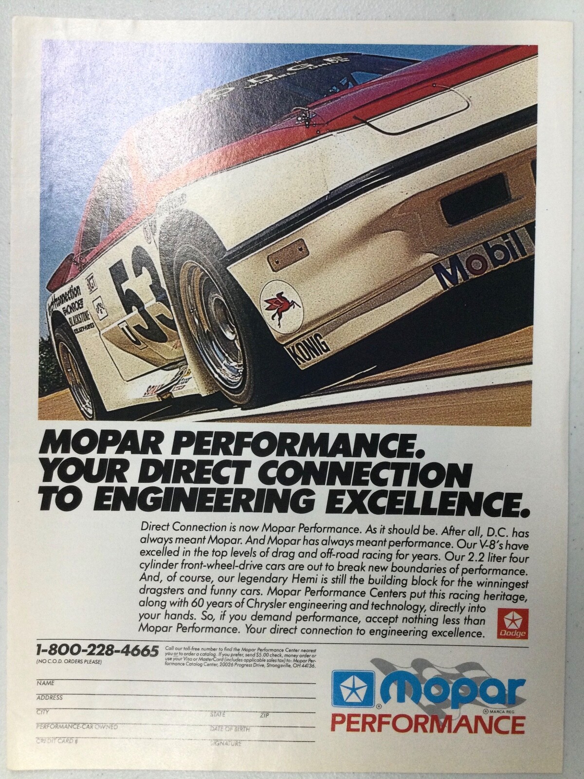 MISC384 Advertisement 1988 Chrysler MOPAR Performance Your Direct ...