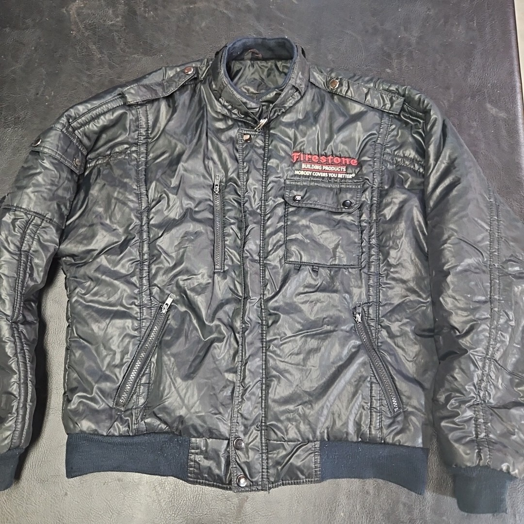 vintage UPSTREAM Firestone Black Cafe Racer Puffer Ut… - Gem