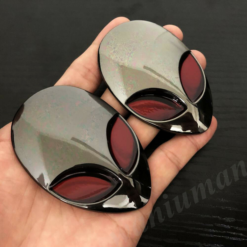 2x Big Gun Metal Alienware Alien Head UFO Car Trunk Emblem Badge Decals ...