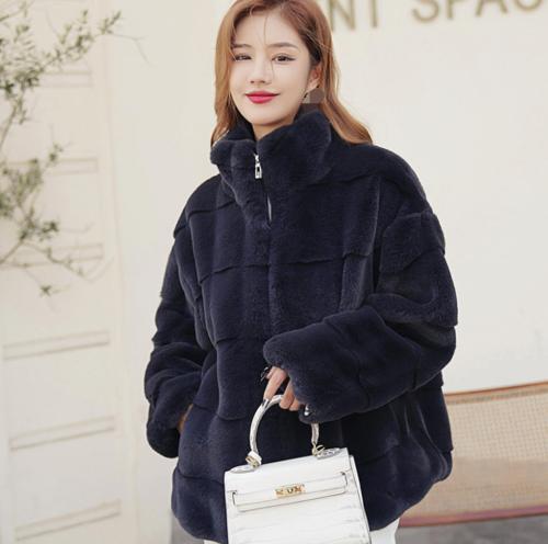 Womens Winter Thicken Stand Collar Faux Rex Rabbit Fur Jackets Coats ...