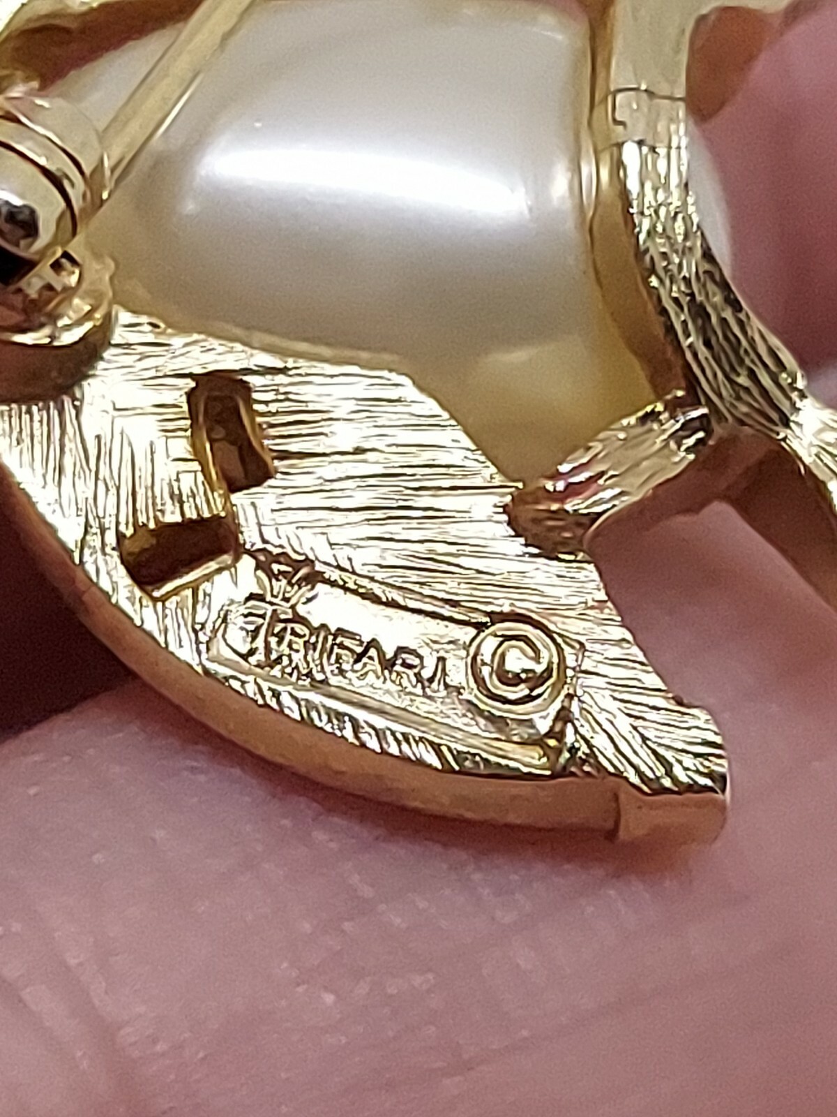 Vintage Crown Trifari Fly Fantasia Series Faux Pearl Rhinestone Gold ...