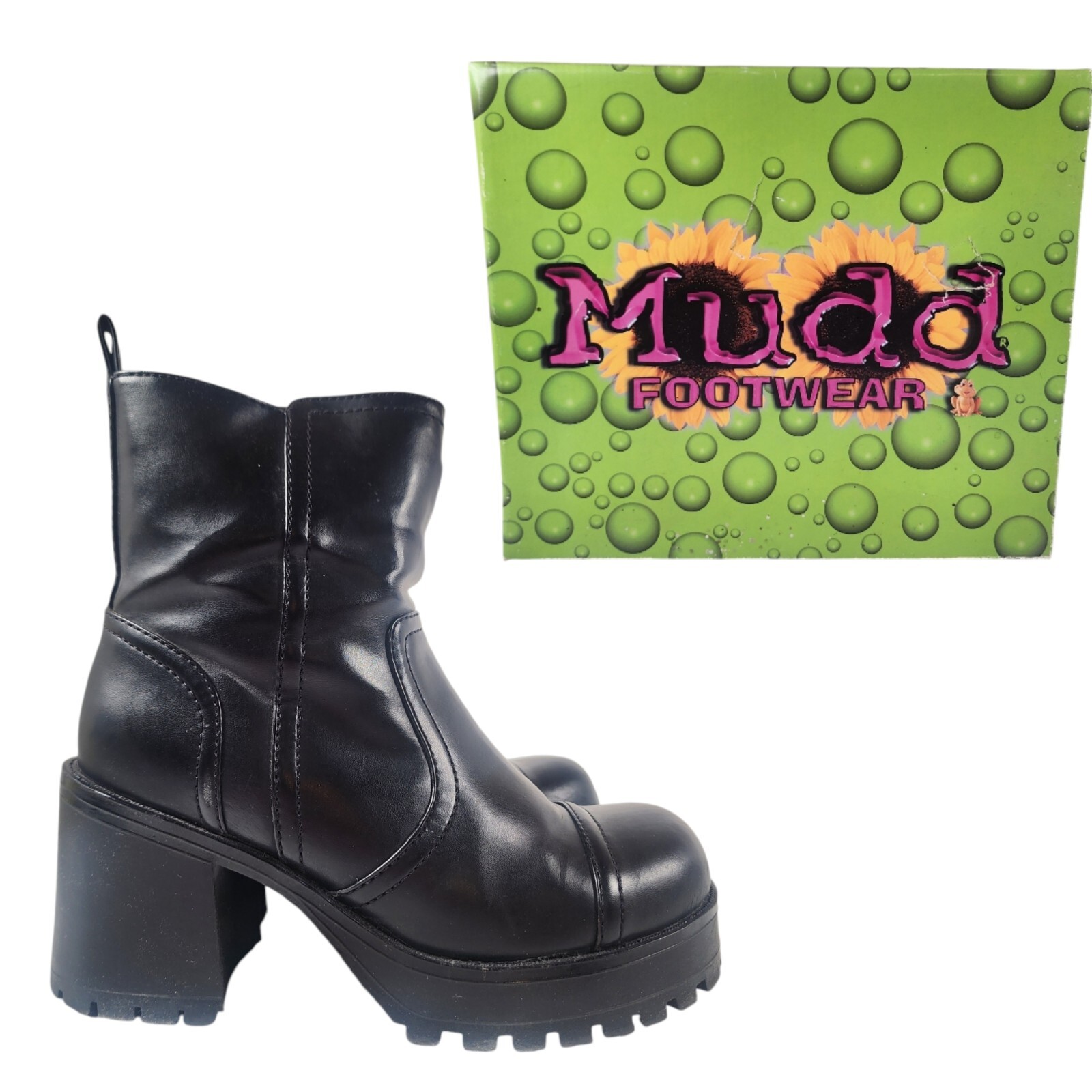Vtg Mudd Boots Womens 7.5 Chunky Y2K Black Platform S… - Gem