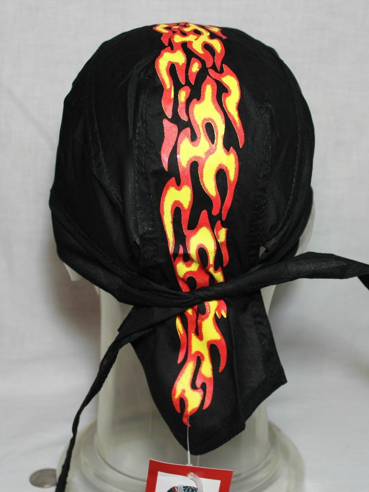 Skull Flaming Flames Cotton FITTED Tied Biker Bandana CAP DO DOO DU RAG ...