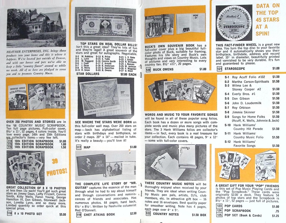 1968 Heather Country Music Products Catalog Hank Williams Johnny Cash ...