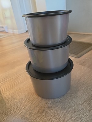 Tupperware One-Touch Canister Set of 3 Metallic Silver Black Seals New ...